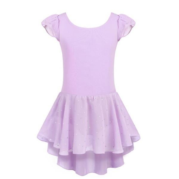 (Arshiner) バレエ レオタード 子供 ふんわりしたフリル袖 綿生地 新体操 クリスクロスバック シフォンスカートクロッチ付き レオタード 女の子 バレエ スカート ダンススカート キッズ 体操服 レッスン 教室 練習着 発表会 試...