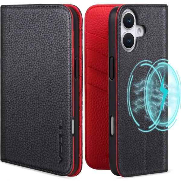 VISOUL iPhone16 Plus 対応ケース 手帳型 本革 MagSafe対応 アイフォン16 Plus ケース スマホケース あいふぉん16 Plus 横置きスタンド機能 レザー カード収納 携帯ケース 全面保護 マグネット 柔軟...
