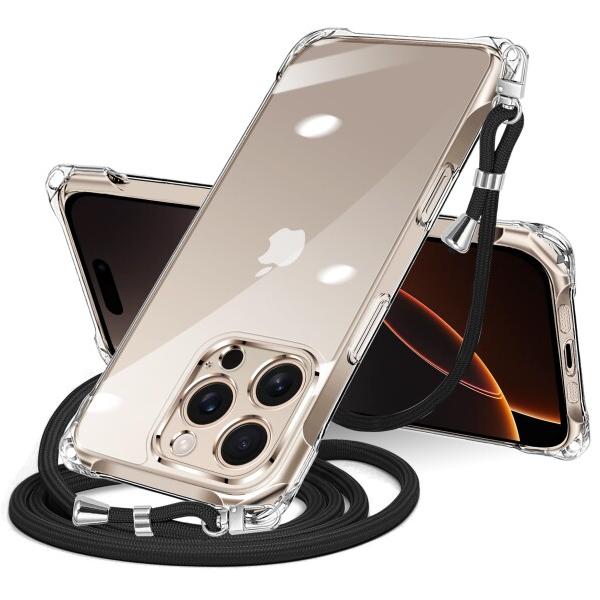 NISIILNG iPhone 16 Pro Max 用 ケース クリア ショルダー iphone16pro max スマホケース アイフォン16ProMax カバー 肩掛け 斜めかけ 縄掛けケース 透明 TPU 薄型 軽量 耐衝撃 紐付き...