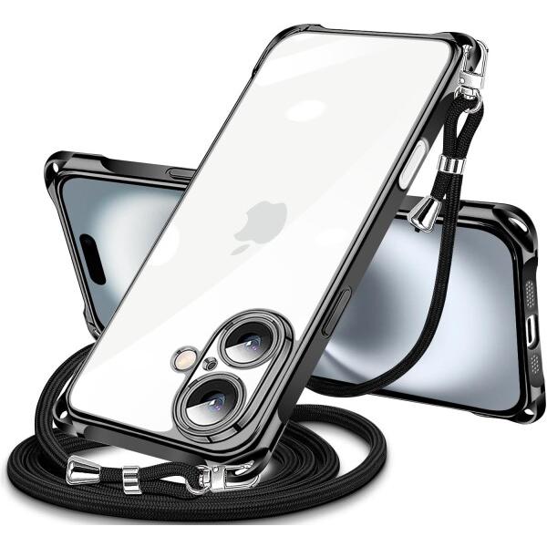 NISIILNG iPhone 16 用 ケース クリア ショルダー iPhone16 スマホケース アイフォン16 カバー 肩掛け 斜めかけ 縄掛けケース 透明 薄型 軽量 耐衝撃 TPU ストラップ付き 紐付き 斜めがけ 織りストラップ...