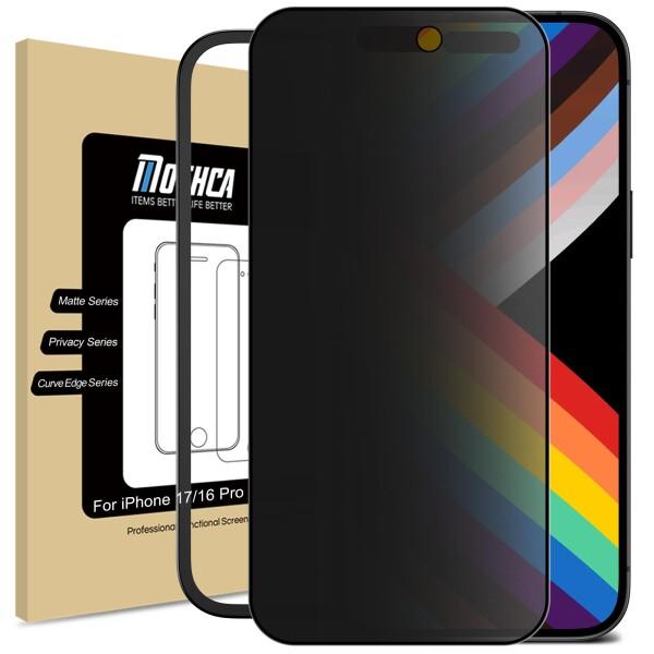 MothcaiPhone 17/iPhone 16 Pro用 ガラスフィルム 25°のぞき見防止 液晶 全面 保護フィルム 黒縁全面保護 穴なし ガイド枠付き 貼り付け簡単 サラサラ タッチ感 反射防止 指紋防止 硬度9H 飛散防止 キズ防...