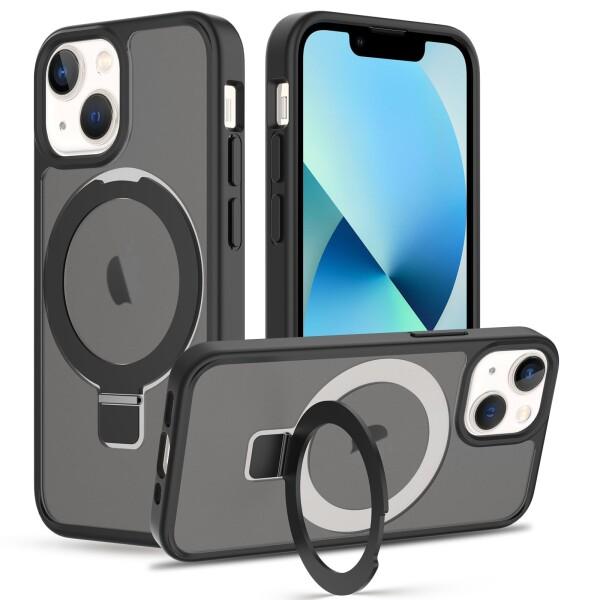 PinLiSheng iPhone 12 mini 13 mini 用 ケース 隠し収納式 Magsafe対応 アイフォン 12mini 13mini ケース マグネット搭載 リング付き 多機能スタンド 縦横両対応 スタンド内蔵 半透明 耐...