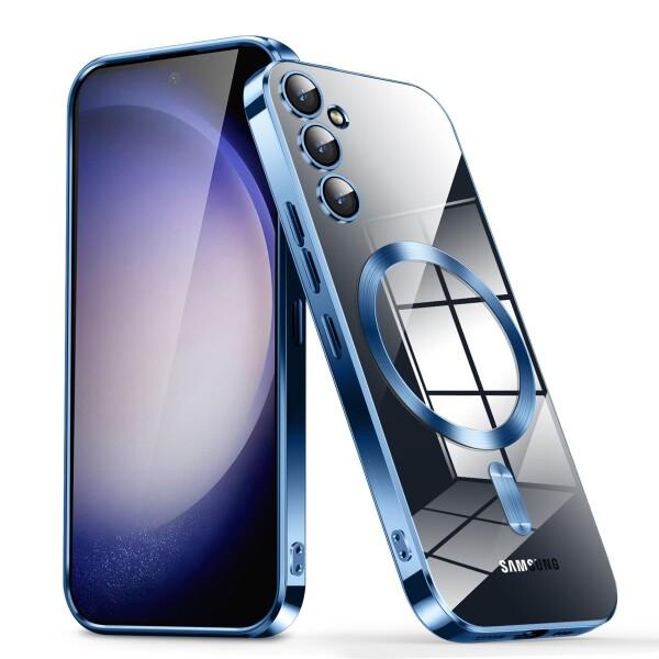 Tgaoleyd Galaxy S24 用ケース クリア メッキ加工 ワイヤレス充電 軽薄型 TPU ソフト ギャラクシー S24 用スマホケース 耐衝撃 米軍MIL規格取得 黄変防止 耐久性 ストラップ穴付き おしゃれ 携帯カバー 青 D...