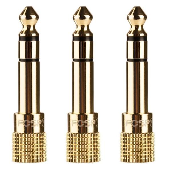 FosPower 6.35mm (1/4")オス - 3.5mm (1/8")メス (3極TRS AUX) ステレオオーディオヘッドホンジャック (ミニプラグ → 標準プラグ) 延長変換アダプター (24k金メッキプラグ) (3 パック)商...