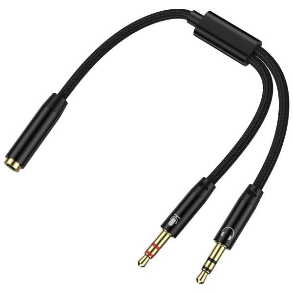 ANNIBER 3.5mm 分岐 オーディオ分配ケーブル 4極(メス)-3極(オス*2) イヤホン マイク オーディオ変換ケーブル 3.5mm 変換ケーブル Hi-Fi音質再生 多重シールド 高耐久性 ナイロン編み 24K金メッキコネクタ ...