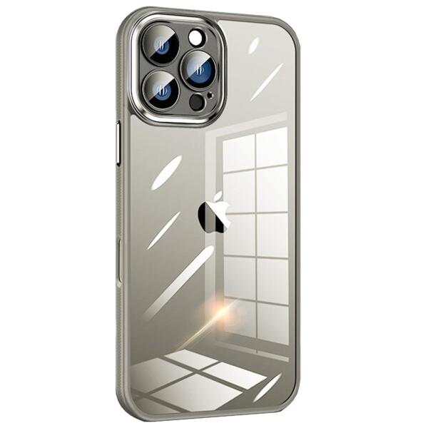 Donocao iPhone 16 ProMax用ケース 薄型 シリコン衝撃吸収 クリアアクリル背面プレート 透明 カメラカバー付きレンズ保護 指紋防止 黄ばみなし ワイヤレス充電対応 オシャレアイフォン16プロマックスケース グレー商品コ...