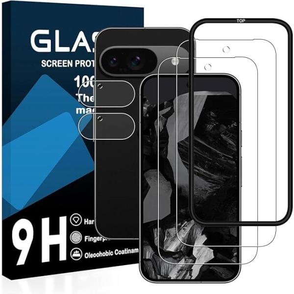 対応 Google Pixel 9 フイルム ガイド枠付きgoogle pixel9 ガラスフィルム（2枚入）+レンズ保護フィルム（2枚入）グーグルピクセル9 保護フィルム ガラス さらさら 強化ガラス 撥油性 超耐久 高光沢 超薄型 液晶...