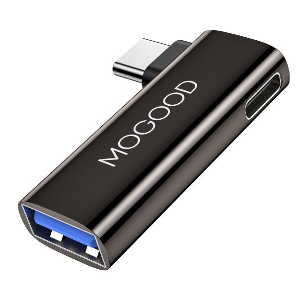 MOGOOD 2 in 1 USB C OTGアダプタ Type C to USB 3.0 &amp; USB C 分岐器 type-c l字 変換 アダプター 100W PD充電5Gbpsデータ転送アダプタ One Plus Ace 3 ...