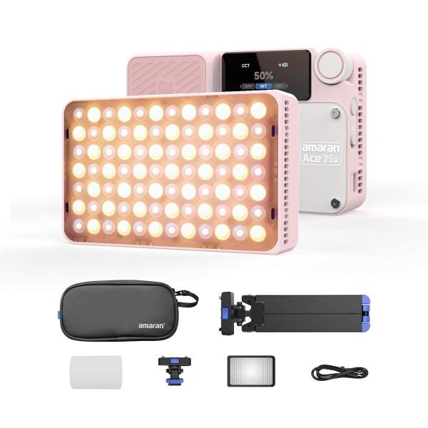 aputure amaran Ace 25X Kit 25W小型撮影ライト 両色温 グリッド＆収納バッグ 磁気吸着・クイックリリース機能付き 1/4ネジ穴搭載 ライブ配信・Vlog・補助照明に最適(ピンク)商品コード：66079730673...