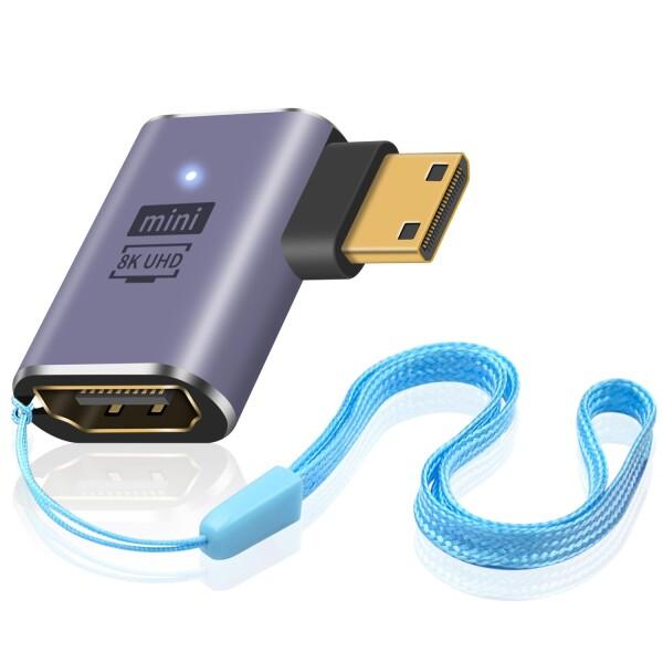 Duttek L型Mini HDMI to HDMI延長アダプター, 8K HDMIミニ HDMI2.1変換アダプター Mini HDMI(オス) to HDMI(メス) 延長アダプタ金メッキコネクタ 8K@60Hz, 4K@144Hz, ...