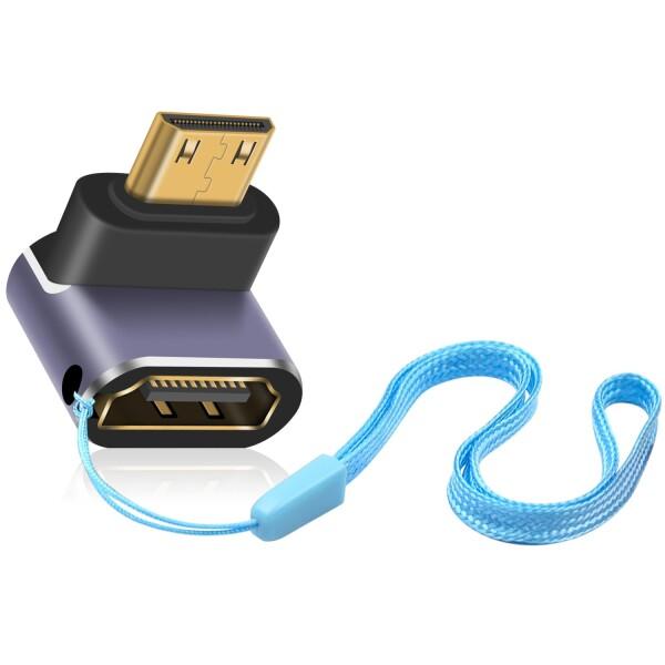 Duttek L字型HDMI Mini HDMI 変換アダプタ, 8K HDMIミニ HDMI2.1変換アダプター Mini HDMI(オス) to HDMI(メス) 延長アダプタ金メッキコネクタ 8K@60Hz, 4K@144Hz, 2K...