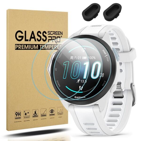 Suoman for Garmin Forerunner 165/165 Music保護フィルム(3枚）+防塵栓(2つ)For Garmin Forerunner 165/165 Musicガラスフィルム 擦れ防止、耐沖撃、防指紋のHD高硬...