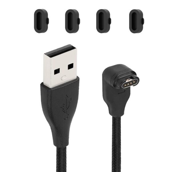 Raonlla ガーミン用充電ケーブル L字型 ナイロン編み 1本 + 防塵プラグ カバー 4個 セット スマートウォッチ 充電器 for Garmin USB A Fenix/Instinct/Venu/Forerunner/Vivoac...