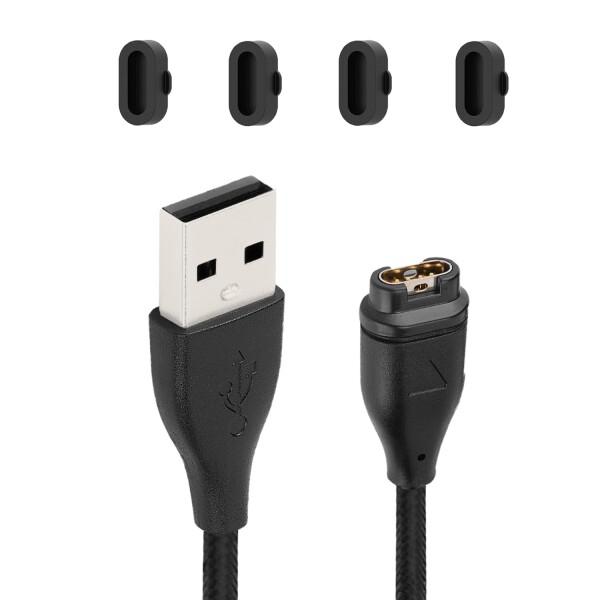 Raonlla ガーミン用充電ケーブル ナイロン編み被覆 1本 + 防塵プラグ キャップ 4個 セット スマートウォッチ 充電器 for Garmin USB A Fenix/Instinct/Venu/Forerunner/vivomov...