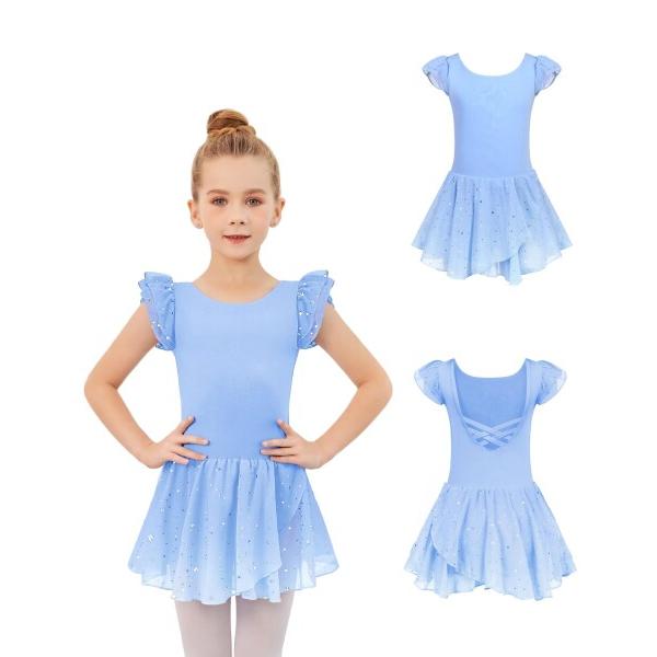 (Arshiner) バレエ レオタード 子供 肩フリル袖 バレエ 衣装 クリスクロスバック シフォンスカート付き 綿生地 無地 ダンススカート ジュニア キッズ 新体操 体操服 レッスン 教室 練習着 発表会 試合商品コード：660797...