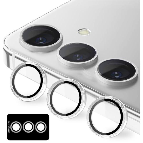 Kakuki for Galaxy S24 FE 用 カメラフィルム ギャラクシーS24 FE カメラ保護フィルム 薄型 強化ガラス 耐衝撃 独立型 露出オーバー防止 アルミ合金 カメラカバー (シルバー)商品コード：66079733284...