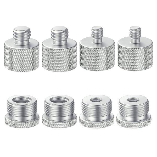 Nivithi マイクスタンドアダプター カメラネジ変換 1/4"オス-5/8"メスと3/8"オス-5/8"メス マイク変換ネジ 三脚ネジ 連結ネジ 固定ネジアダプター 接続ネジ 撮影補助ツール アルミ合金 銀(8個入り） MPS8商品コー...