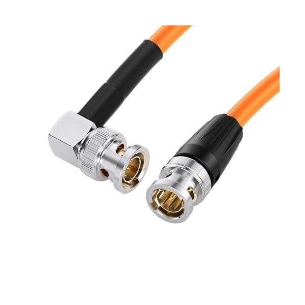 ZBLZGP 12G 75オームHD-SDIビデオ同軸ケーブルBNC オス-4K SmallHD AtomosモニターアレクサDSMC2ビデオカメラ用ライトアングルBNCオス (ストレート-エルボー, 橙色, 50CM)商品コード：6607...