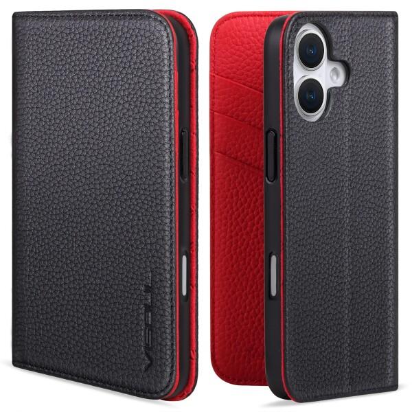 VISOUL iPhone16 対応 ケース 手帳型 本革 MagSafe対応 アイフォン16 手帳型ケース 横置きスタンド機能 レザーケース カード収納 全面保護 柔軟なTPU素材 スマホケース アイホン16 レッド商品コード：66079...