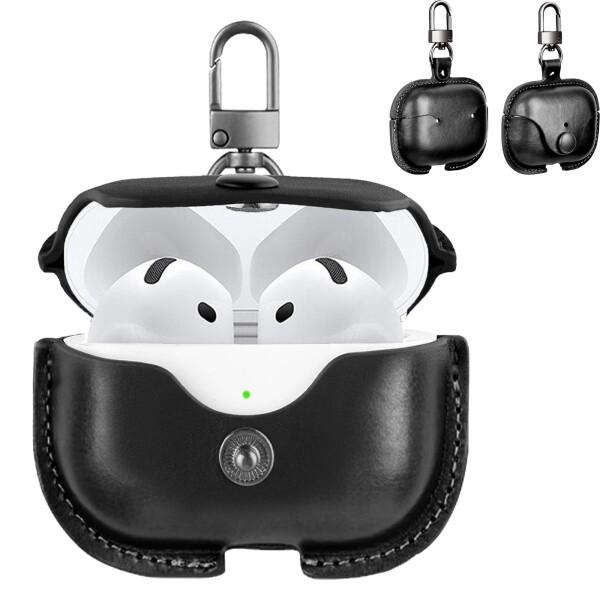 BUITFOU AirPods 4 用 ケース(2024)エアーポッズ 3 カバーPU革 本革 エアーポッズ4 レザーケース カバー 落下防止 耐衝撃 LEDライト可視 カラビナ付き 紛失防止(ブラック)商品コード：66079735519カ...