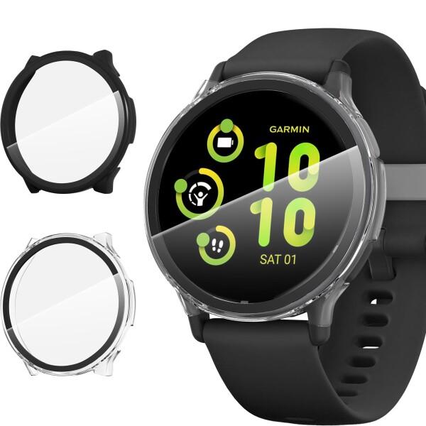 Suoman for Garmin Vivoactive 5保護ケース(2個)高精細，ハードPC製ガーミンVivoactive 5保護カバー-黒+透明色商品コード：66079738026型番：1359645125カラー：ブラック+透明色対応...