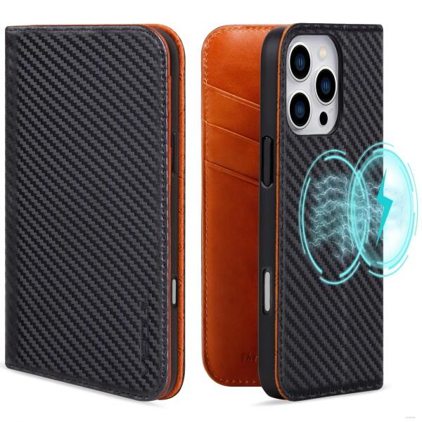VISOUL iPhone16 Pro 対応ケース 手帳型 本革 スマホケース レザーケース 手帳型ケース アイフォン16 Pro ケース カード収納 ワイヤレス充電対応 携帯ケース 全面保護 マグネット 柔軟なTPU素材 カーボンレザー ...
