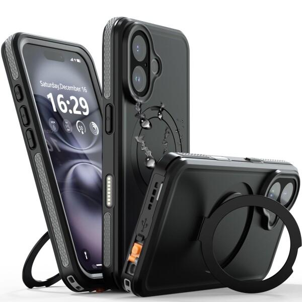 UMITTOS iPhone 16 用 ケース 防水 衝撃吸収 水中撮影対応 顔認証対応 全面保護 完全防水 防雪 防塵 滑り止め 手持ちやすい 頑丈 耐衝撃 ストラップ付き 雨の日、お風呂など適用 防水ケース（6.1インチ）商品コード：6...