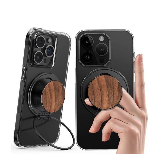 Plehood超薄型携帯グリップ、磁気着信音スタンド、指輪付き超薄型携帯スタンド、Mag-Safe iPhone 16/15/14/13/12シリーズ向け携帯着信音スタンド (くるみの木)商品コード：66079740034型番：PL-ZHZ...