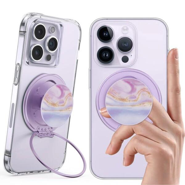 Plehood超薄型携帯グリップ、磁気着信音スタンド、指輪付き超薄型携帯スタンド、Mag-Safe iPhone 16/15/14/13/12シリーズ向け携帯着信音スタンド (紫)商品コード：66079740074型番：PL-HDZJ-21...