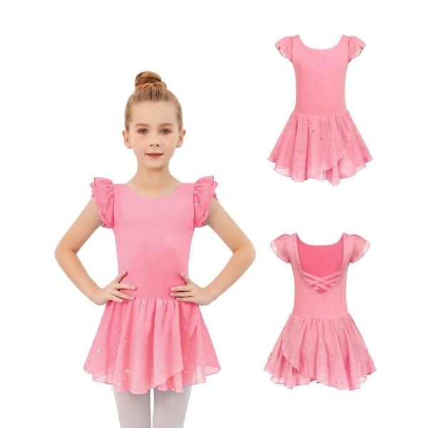 (Arshiner) バレエ レオタード 子供 肩フリル袖 バレエ 衣装 クリスクロスバック シフォンスカート付き 綿生地 無地 ダンススカート ジュニア キッズ 新体操 体操服 レッスン 教室 練習着 発表会 試合商品コード：660797...