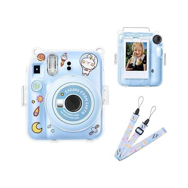 Rieibi instax mini 12 ケース、インスタックスミニ 12カバー fuji instax mini12 保護ケース ファイル収納ポケット付き ショルダーストラップ付き ステッカー付き（ブルー）商品コード：660797442...