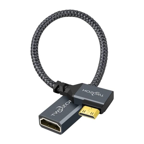 Twozoh 90度左角HDMIメス - Mini ケーブル 0.2M 角度付きHDMI(メス)-ミニ(オス)アダプターケーブル 3D/4K 1080p対応 適格請求書発行可商品コード：66079745134型番：HD-005-AFC-Lサ...