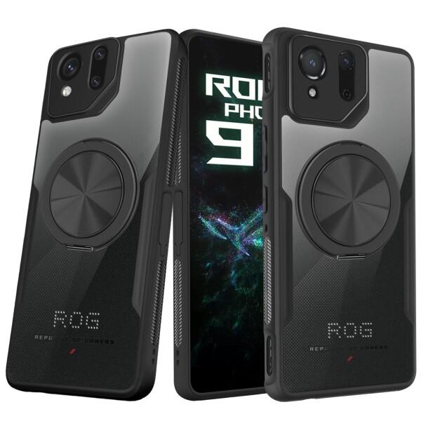HARUINO ROG Phone 9 ケース / ROG9 Pro ケース Mag-Safe対応 360°回転スタンド付き シリコーン スマホカバー - 縦横両対応 フル保護 クリアバック 指紋防止 耐衝撃 ブラック商品コード：66079...