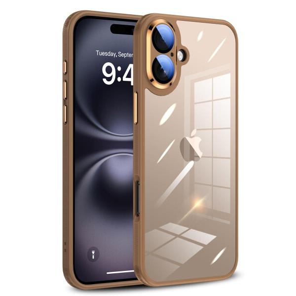 Donocao iPhone 16用ケース クリア背面プレート透明 シリコン耐衝撃 薄型カメラカバー付きの一体型 滑り止め 全面保護 ワイヤレス充電対応 指紋防止 黄変防止 オシャレなアイフォン16ケース デザートゴールド商品コード：660...