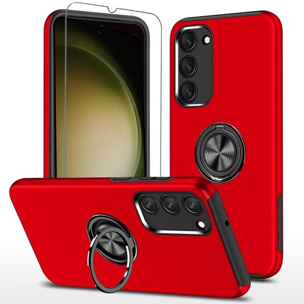 JSCOMYAP Samsung Galaxy S23 FE ケース用 + ?化 ガラス フィルム リング付き スマホケース スタンド機能 携帯ケース 耐衝撃 衝撃 スマホカバー Case Cover S23FE サムスン ギャラクシーS2...