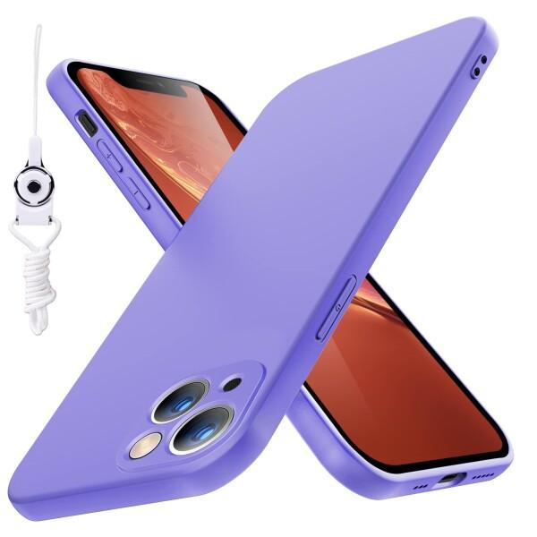 TLOMPLO 対応 iphone13 mini 用の ケース シリコン 薄型 スリム 磨り表面 指紋防止カバー 柔らかい裏地 耐衝撃 カバー ネックストラップ米軍MIL規格 ワイヤレス充電対応ストラップホール付き 黄ばみなし レンズ保護 ...