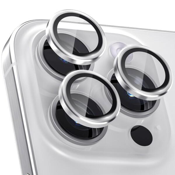 CloudValley iPhone 16Pro /iPhone 16 Pro Max用カメラレンズプロテクター、ウルトラHD強化ガラスカメラカバー(ケースフレンドリー)メタル個別レンズスクリーン保護リング、シルバー商品コード：660797...