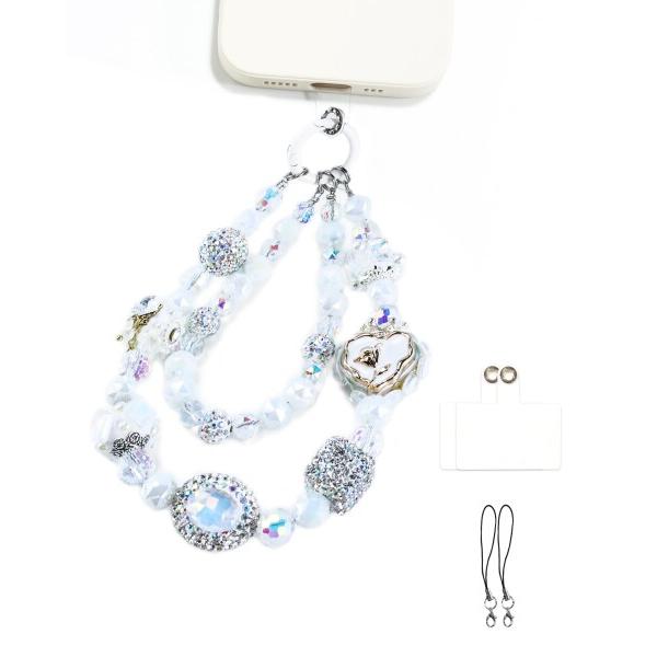(OCCI CHIARI) 携帯電話 チェーン かわいい スマホストラップ ビーズ ダブルチェーン設計 レーディス 手首 ストラップ おしゃれ 携帯ストラップ 腕掛け キーリング 全機種対応 充電影響なし 紛失落下防止（ホワイト）商品コード...