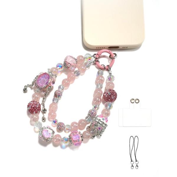 (OCCI CHIARI) 携帯電話 チェーン かわいい スマホストラップ ビーズ ダブルチェーン設計 レーディス 手首 ストラップ おしゃれ 携帯ストラップ 腕掛け キーリング 全機種対応 充電影響なし 紛失落下防止（ピンク-1）商品コー...