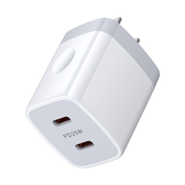 Vedfoad 充電器 type-c 2ポート iphone17 acアダプター 合計25W PD3.0急速充電器2台同時充電 タイプc コンセント 軽量 acアダプター 出張・旅行に最適 iPhone17、16、15、14、13、12、1...