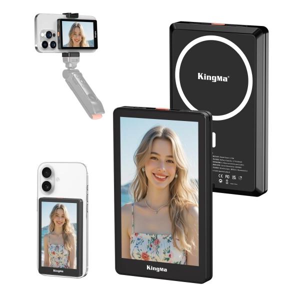 King Ma 外カメラ自撮りモニター、iPhone カメラ画面ミラーリング可能な Magsafeスマホ モニター、Bluetooth シャッター付き、セルフィ・Vlog・ライブ配信・TikTok撮影に最適、iPhone17対応商品コード：...