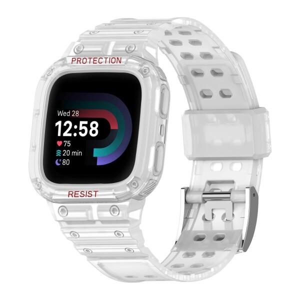 (MOQIAN) コンパチブル Fitbit versa 3/versa 4/Fitbit Sense/Sense2 ウォッチバンド ケース付き ソフトTPUスポーツバンド 調節可能 交換ベルト レディース メンズ (4#)商品コード：66...