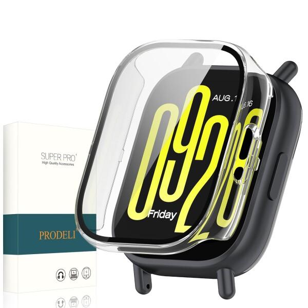 PRODELI For Redmi Watch 5 Lite 専用 ケース+ガラスフイルム PC+ガラス 高感度 一体型カバー 取り付け簡単 軽量 高透過率 キズ防止 redmi watch 5 lite 用 保護カバー（透明）商品コード：...