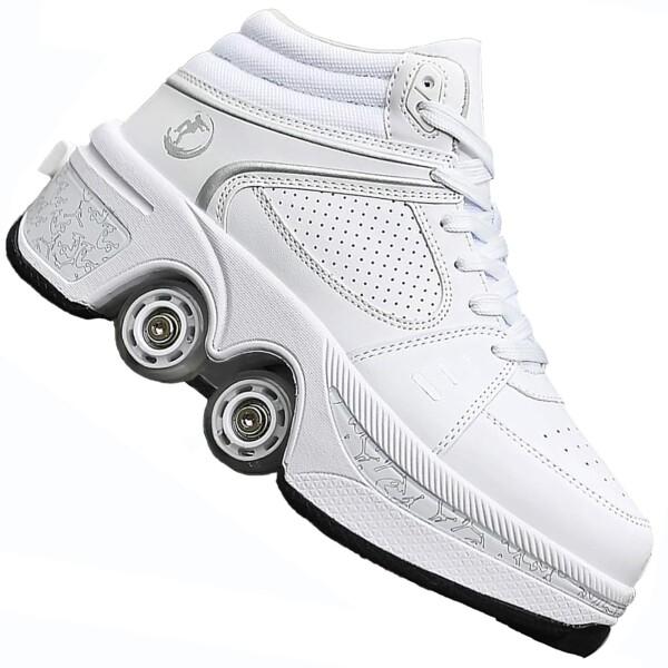 (ZQYR#) ローラースケート 子供 ローラーシューズ 女の子 収納可能な車輪 4輪 自動ウォーキングシューズ 大人 ローラー靴子 キッズ 初心者 の複列変形ホイールスケート靴 男女兼用 誕生日クリスマス ホリデープレゼント (光なしの白...