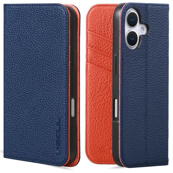 VISOUL iPhone16 対応 ケース 手帳型 本革 スマホケース アイフォン16 MagSafe対応 アイホン16ケース 横置きスタンド機能 カード収納 携帯カバー 全面保護 マグネット 柔軟なTPU素材 アイホン16 ネイビー オ...