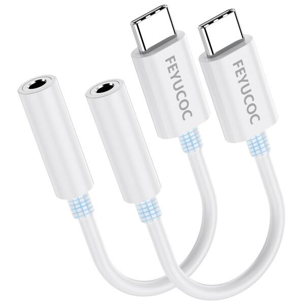 FEYUCOC USB-C イヤホンジャック 変換2個セットイヤホンジャック 変換 タイプc 3.5mm 対応 3極 4極, タイプc イヤホン 変換 DAC搭載/Hi-Fi音質, 音量調節/通話/音楽, 16bit/48KHz, for ...