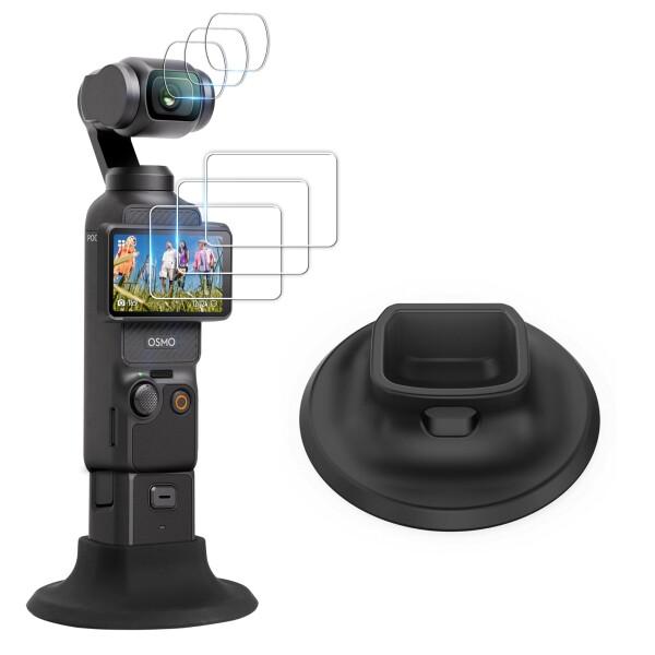 FitStill 強化ガラス保護フィルムセット DJI Osmo Pocket 3用 レンズプロテクター3枚 + LCDスクリーンプロテクター3枚 + シリコンベースポケット3アクセサリー、9H硬度ポケット3保護フィルム (dji pock...