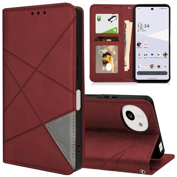 LONGINTIAN For AQUOS Wish5用 ケース 手帳型 カード収納 財布型 カバー シャープ ウィッシュ5用 耐衝撃 キックスタンド機能 スマホケース PU合皮 TPU素材 携帯カバー 薄型 軽量 ストラップホール付 レッド...