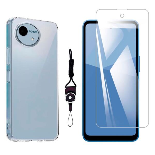 Hcsxlcj For AQUOS wish5 SH-52F ガラスフィルム + AQUOS wish5 ケース クリア TPU 透明 耐衝撃 強化ガラス 衝撃吸収 貼り付け簡単 撥水撥油 気泡防止 耐衝撃 落下防止商品コード：660797...