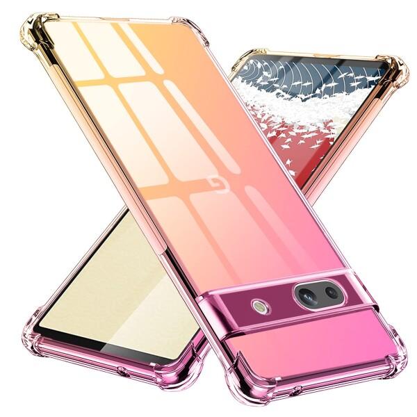 TMUJWS Google Pixel 7A 用ケース シリコン クリア グラデーション ソフト 薄型 軽量 耐衝撃 全面保護 tpu 四隅空気衝突防止 レンズ保護 擦り傷防止 グーグル ピクセル 7a 用ケース 人気 携帯カバー ピンク+...
